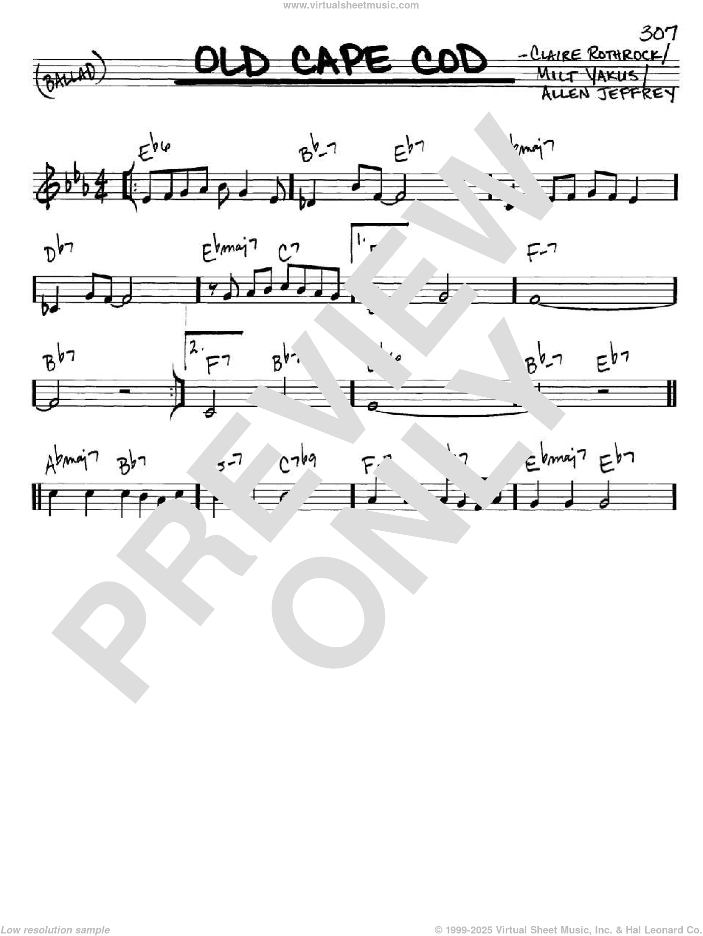 Old Cape Cod sheet music (real book - melody and chords) (in C)