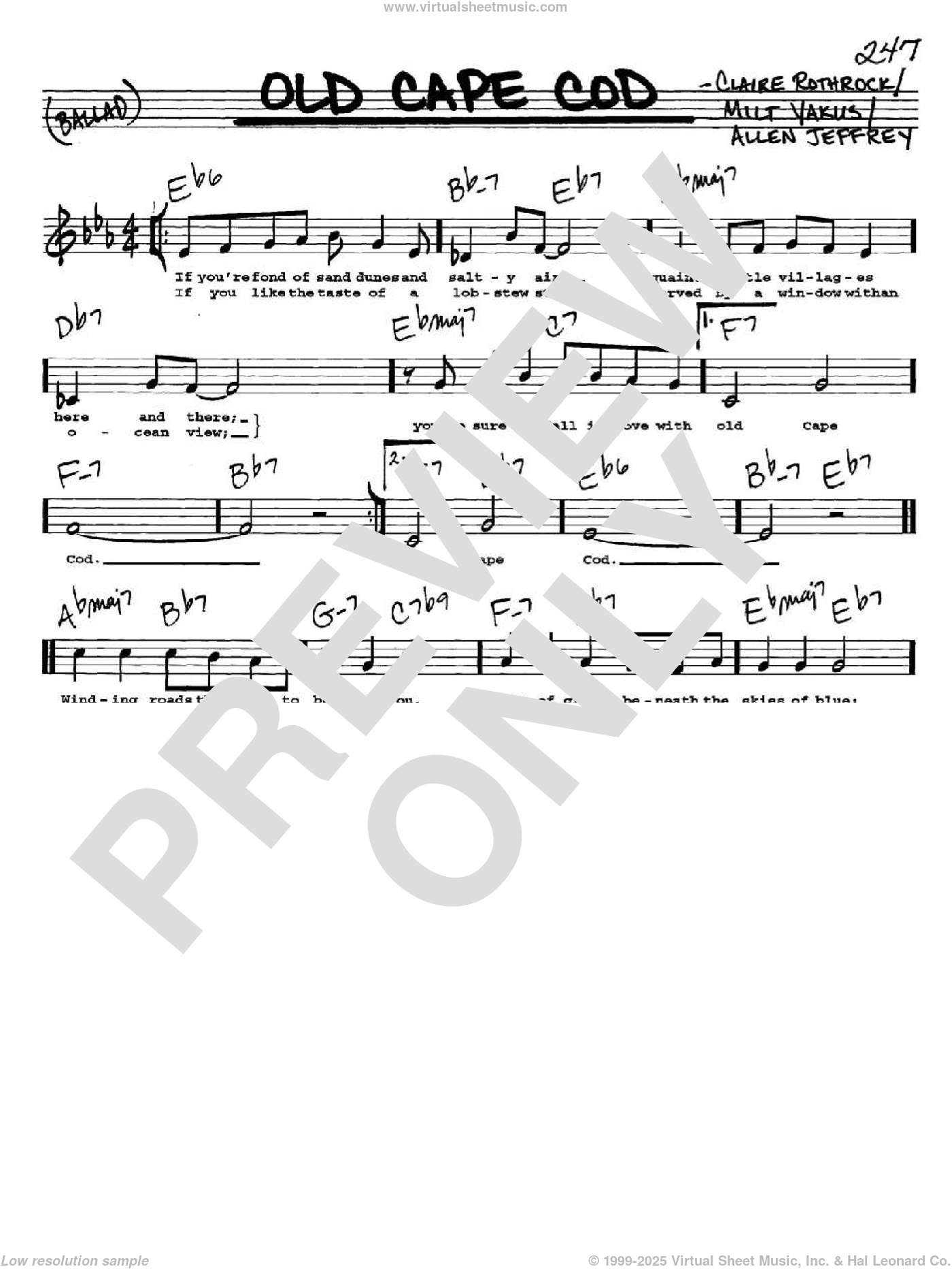 Old Cape Cod sheet music (real book with lyrics) (PDF)