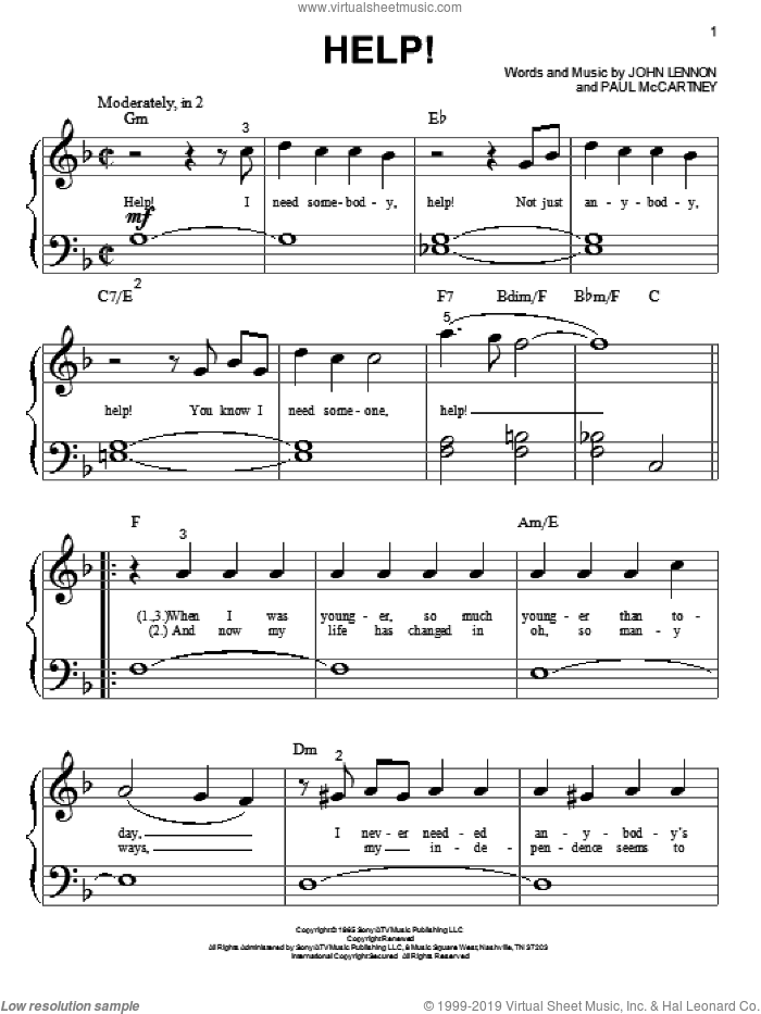 Help! sheet music for piano solo (big note book) (PDF)