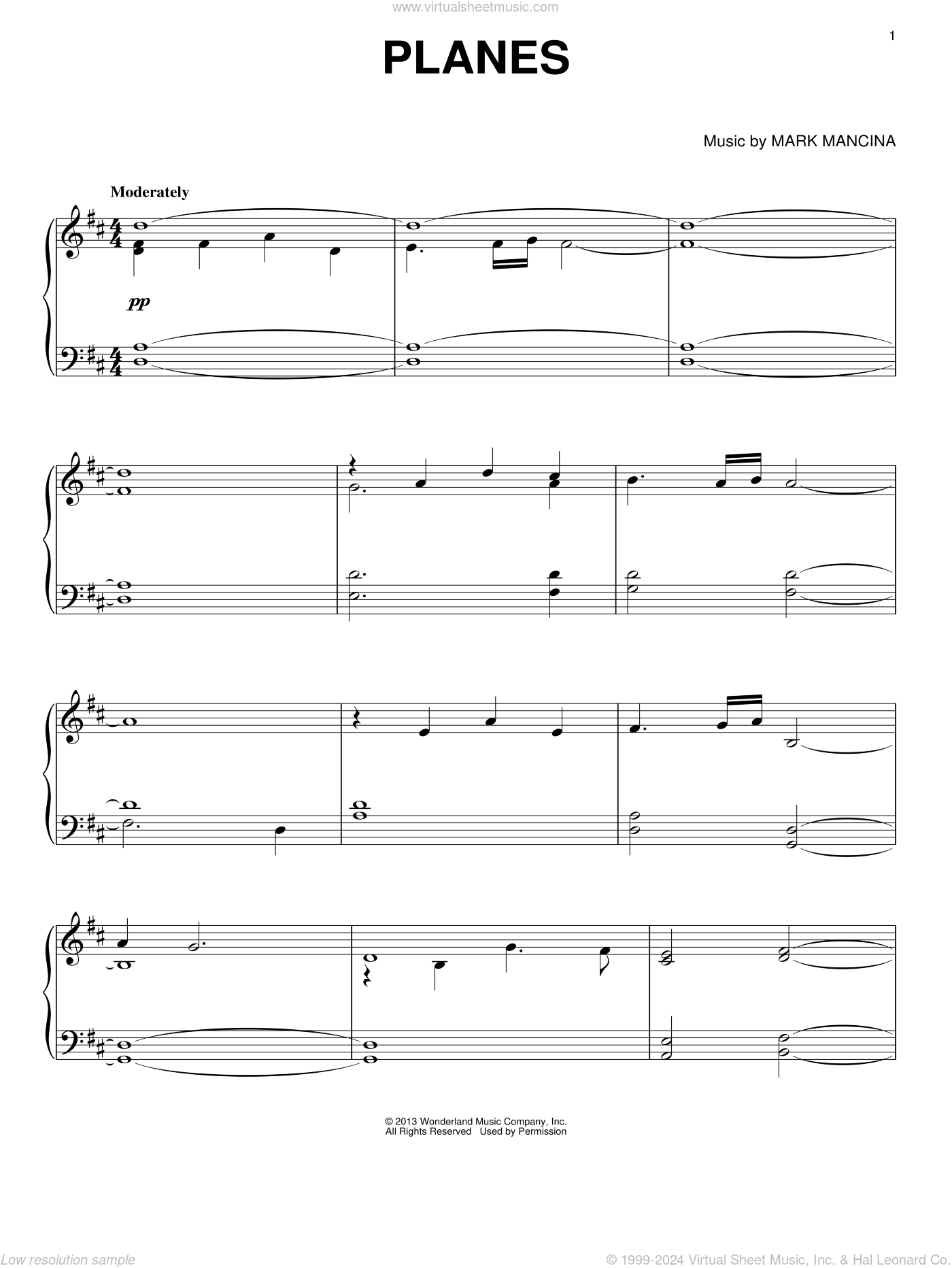 Planes sheet music for piano solo (PDF-interactive)