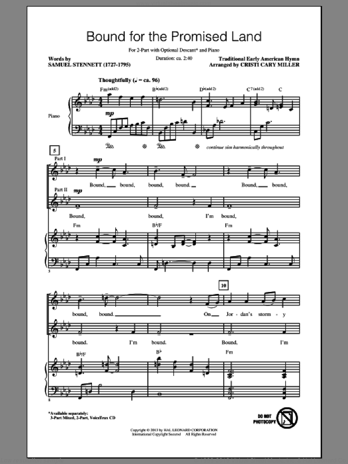 Bound For The Promised Land sheet music for choir (2-Part) (PDF)