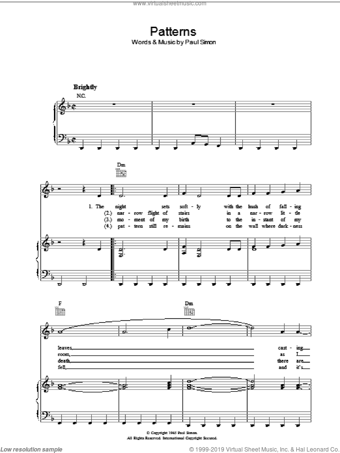 Patterns sheet music for voice, piano or guitar (PDF)