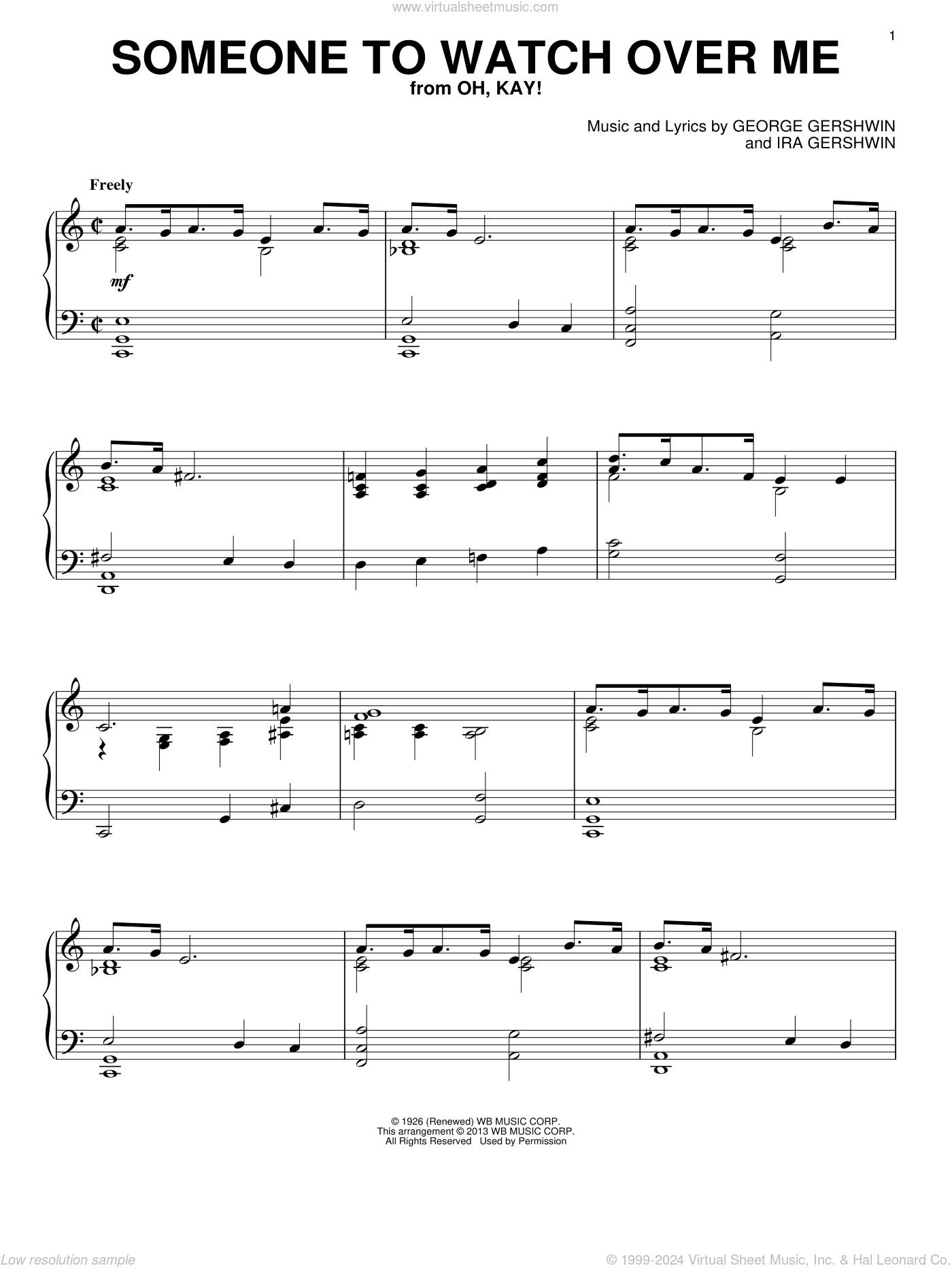 Someone To Watch Over Me, (intermediate) sheet music for piano solo
