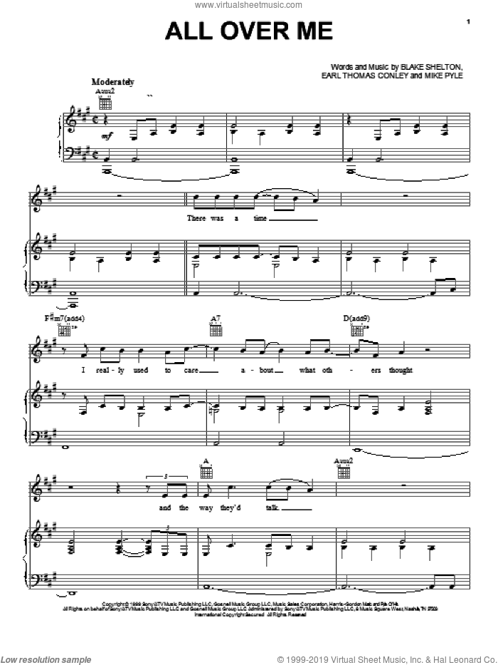 All Over Me sheet music for voice, piano or guitar (PDF)