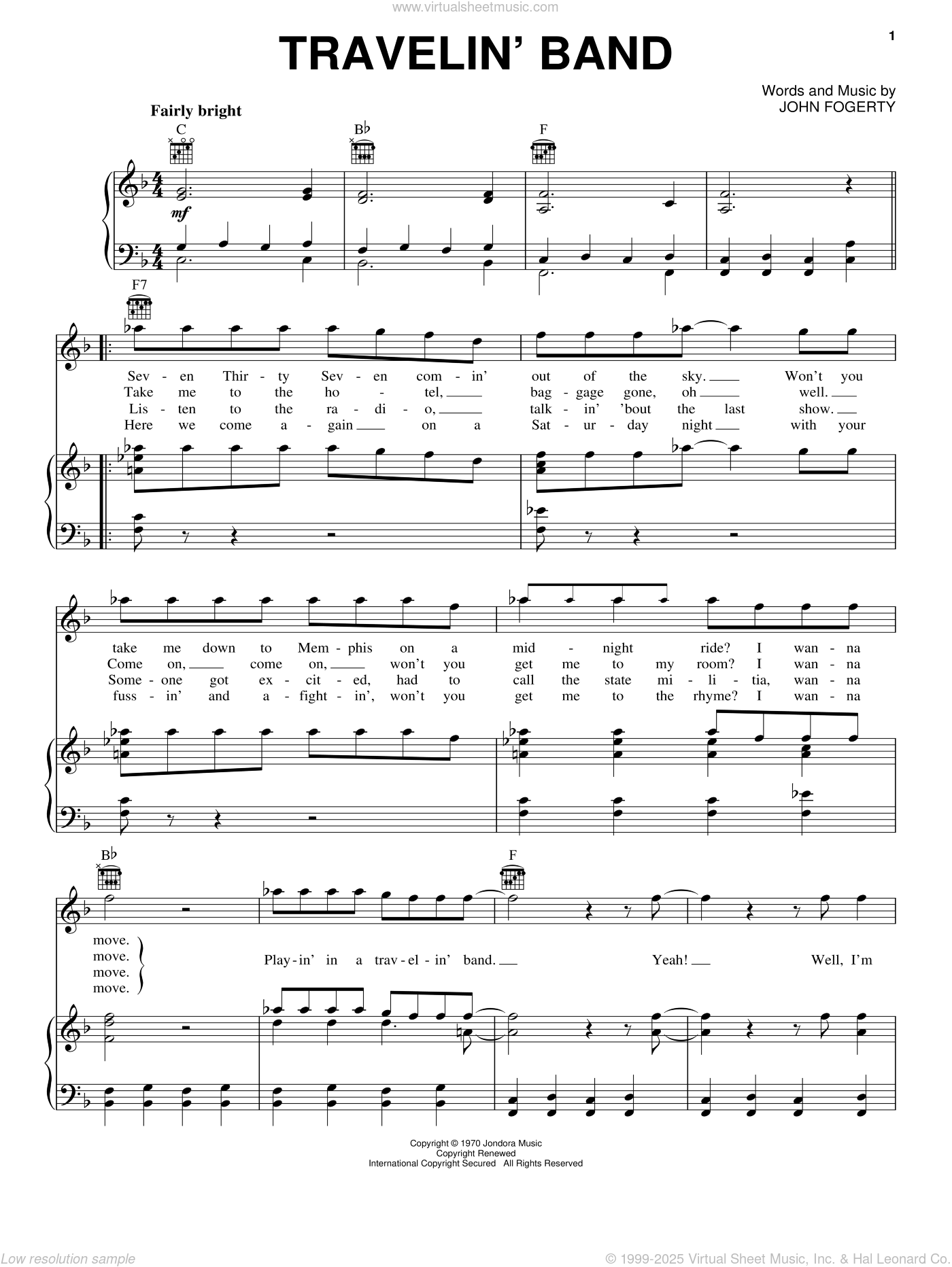 Travelin' Band sheet music for voice, piano or guitar (PDF)