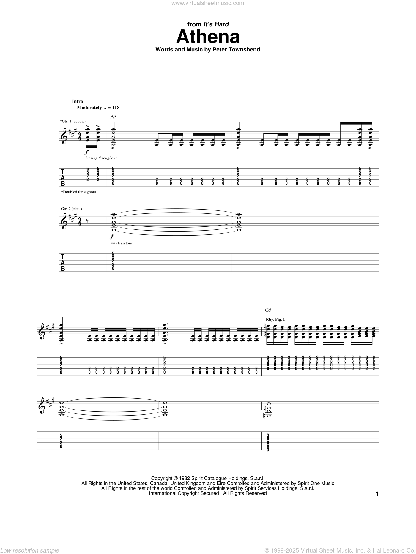 Athena sheet music for guitar (tablature) (PDF)