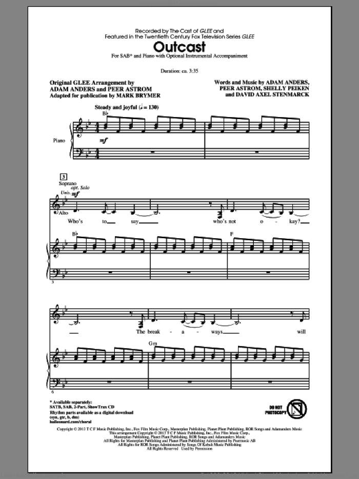 Outcast sheet music for choir (SAB: soprano, alto, bass) (PDF)
