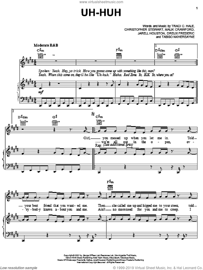 Uh-Huh sheet music for voice, piano or guitar (PDF-interactive)