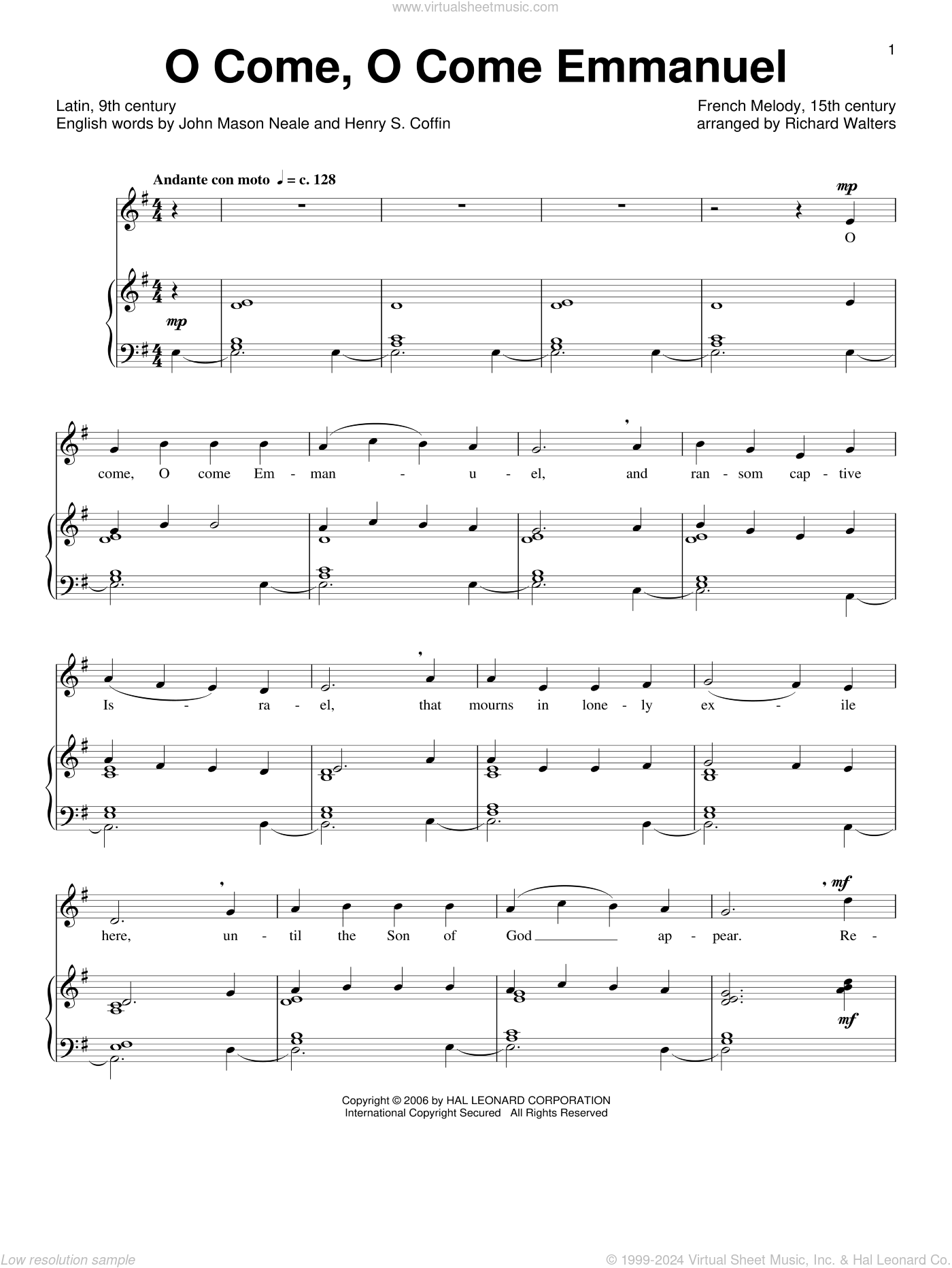 O Come, O Come Immanuel sheet music for voice and piano (PDF)