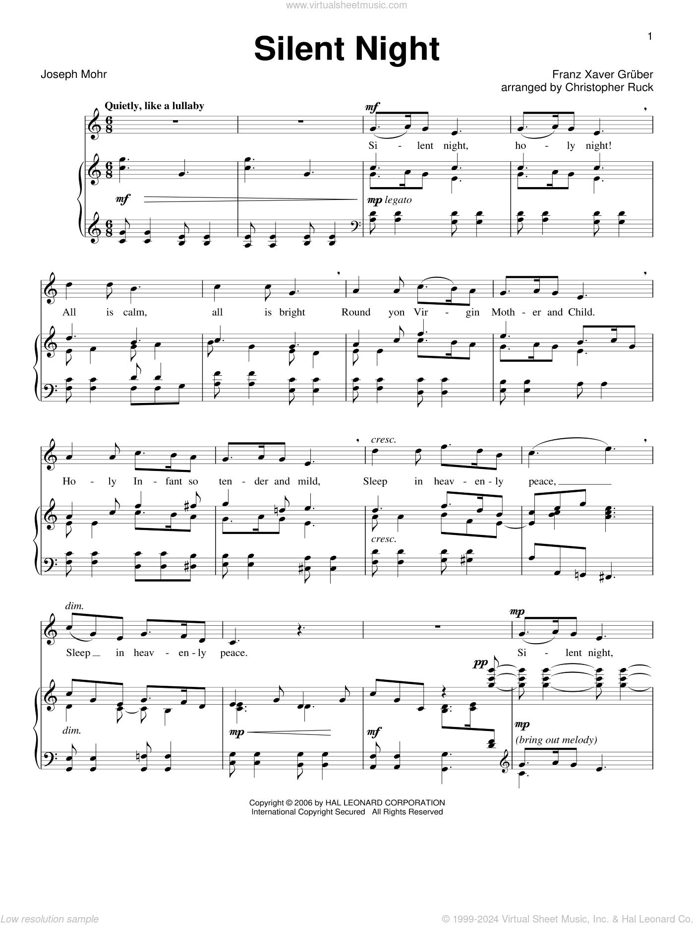 Silent Night (arr. Christopher Ruck) sheet music for voice and piano