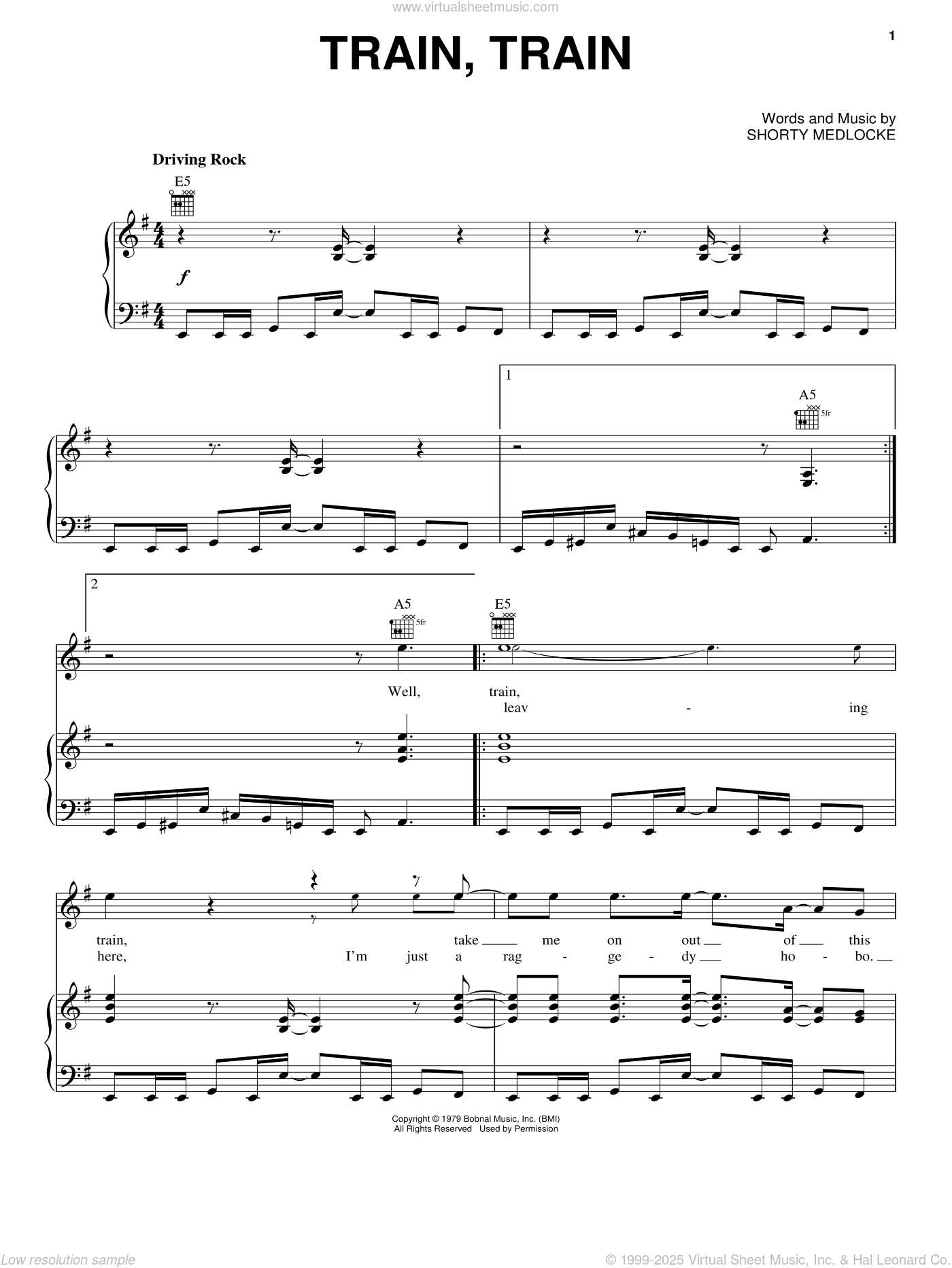 Train, Train sheet music for voice, piano or guitar (PDF)