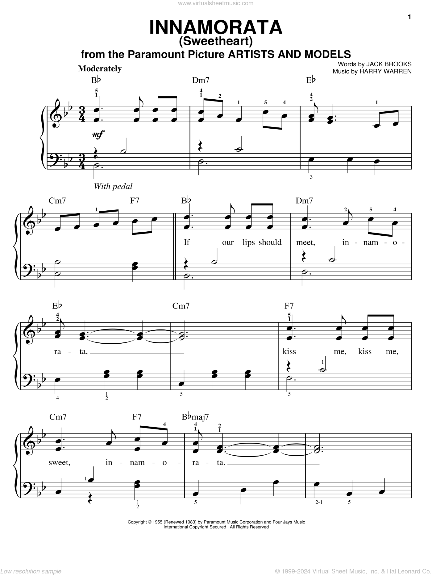 Innamorata (Sweetheart) sheet music for piano solo (PDF)