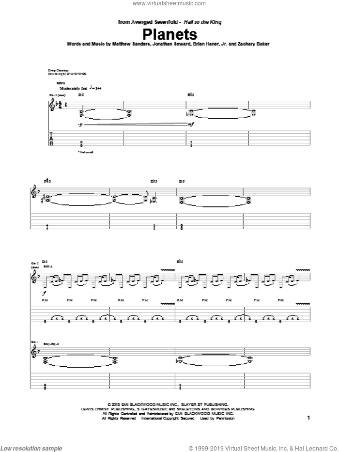 Planets sheet music for guitar (tablature) (PDF)