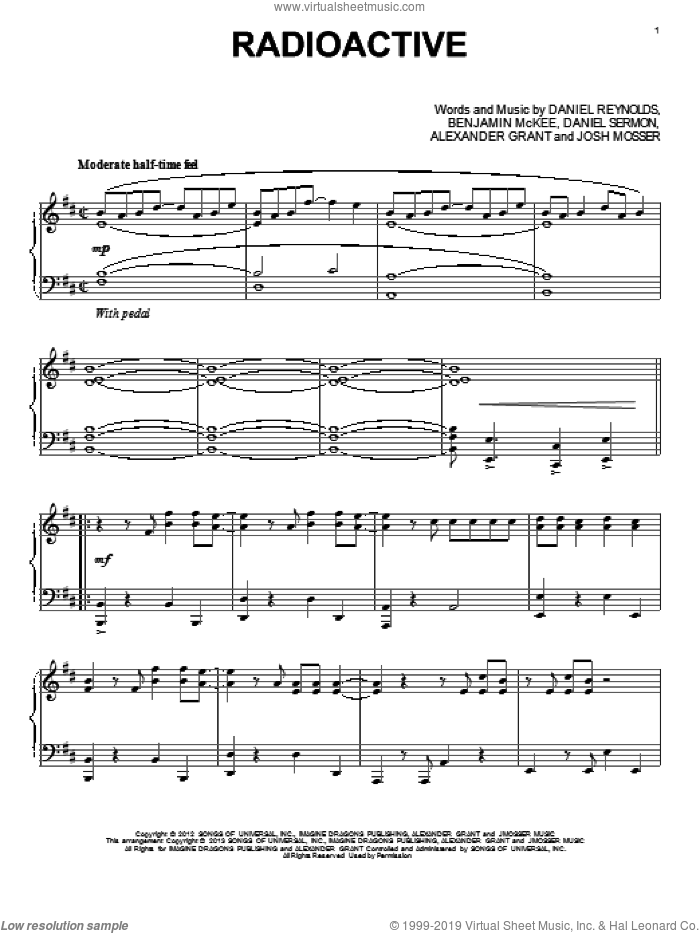 Radioactive sheet music for piano solo (PDF) v2
