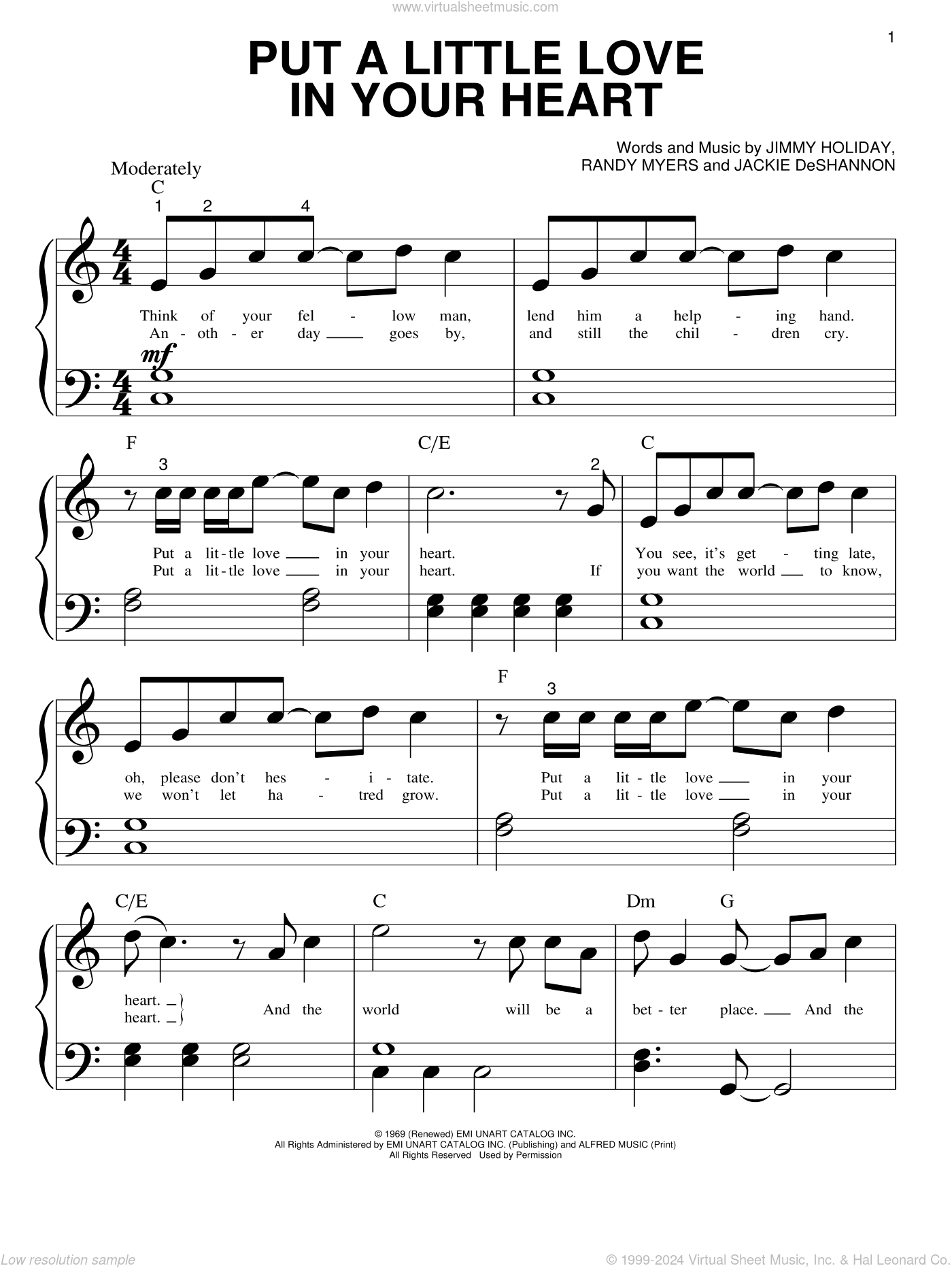 Put A Little Love In Your Heart sheet music for piano solo (big note book)