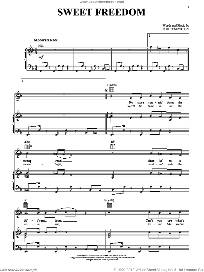 Sweet Freedom sheet music for voice, piano or guitar (PDF)