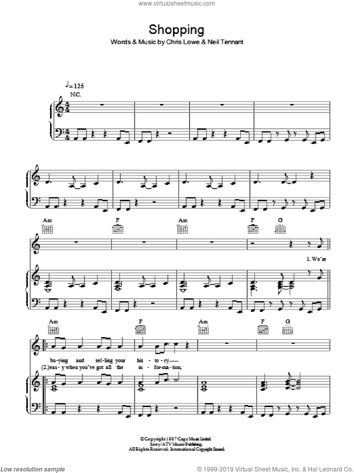 Shopping sheet music for voice, piano or guitar (PDF-interactive)