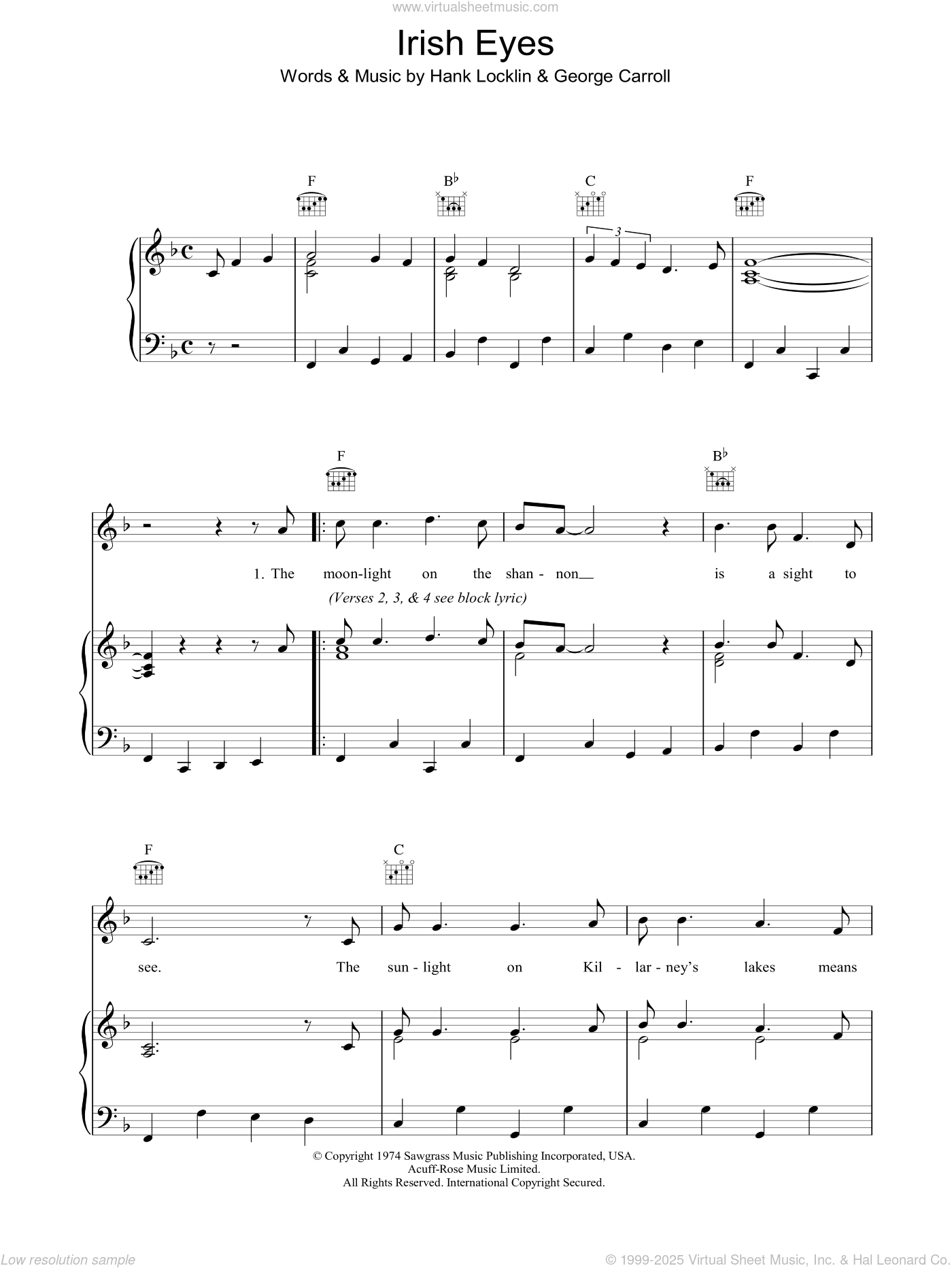 Irish Eyes sheet music for voice, piano or guitar (PDF)