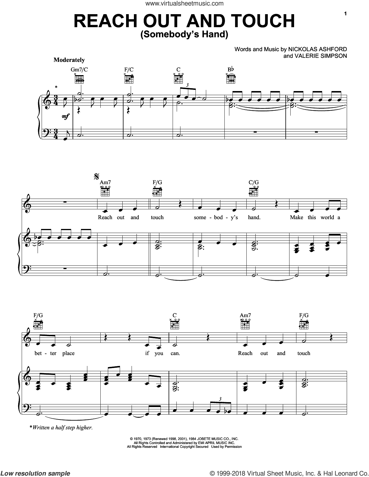 Reach Out And Touch (Somebody's Hand) sheet music for voice, piano or ...