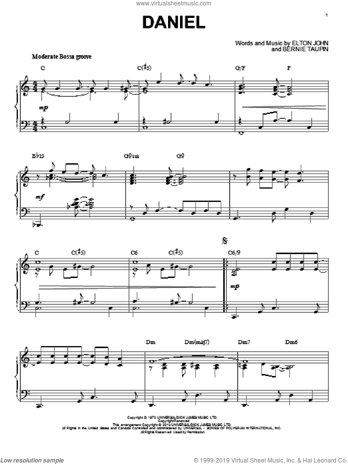 Daniel [Jazz version] (arr. Brent Edstrom) sheet music for piano solo