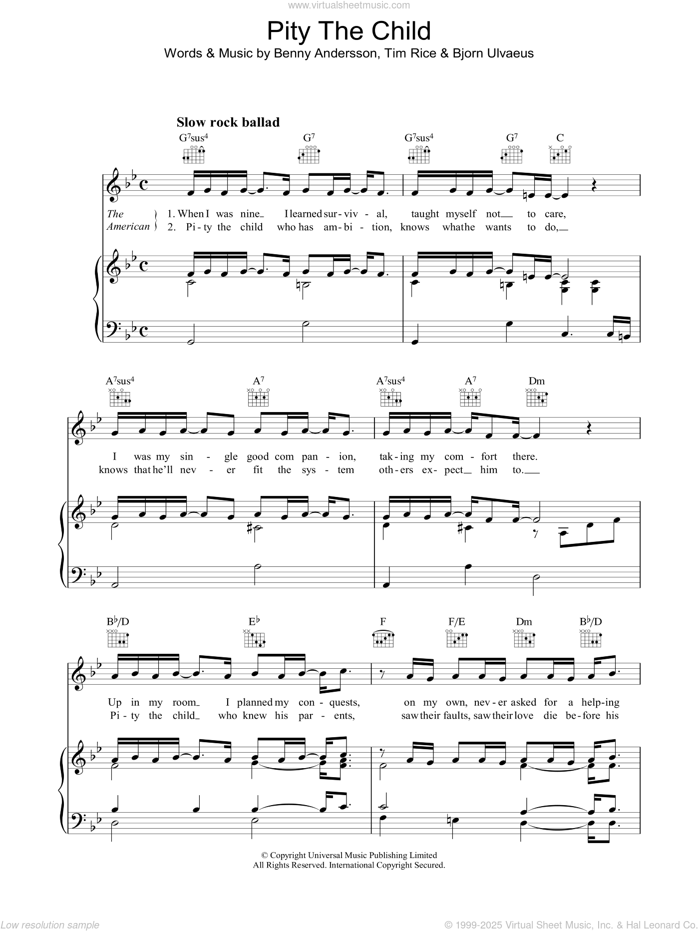 Pity The Child sheet music for voice, piano or guitar (PDF)