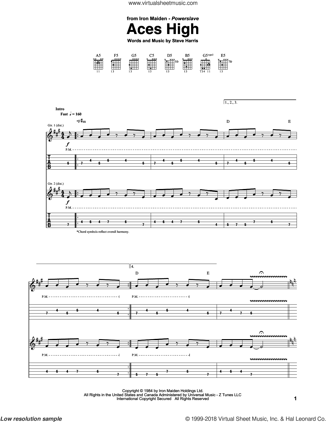 Aces High sheet music for guitar (tablature) (PDF)