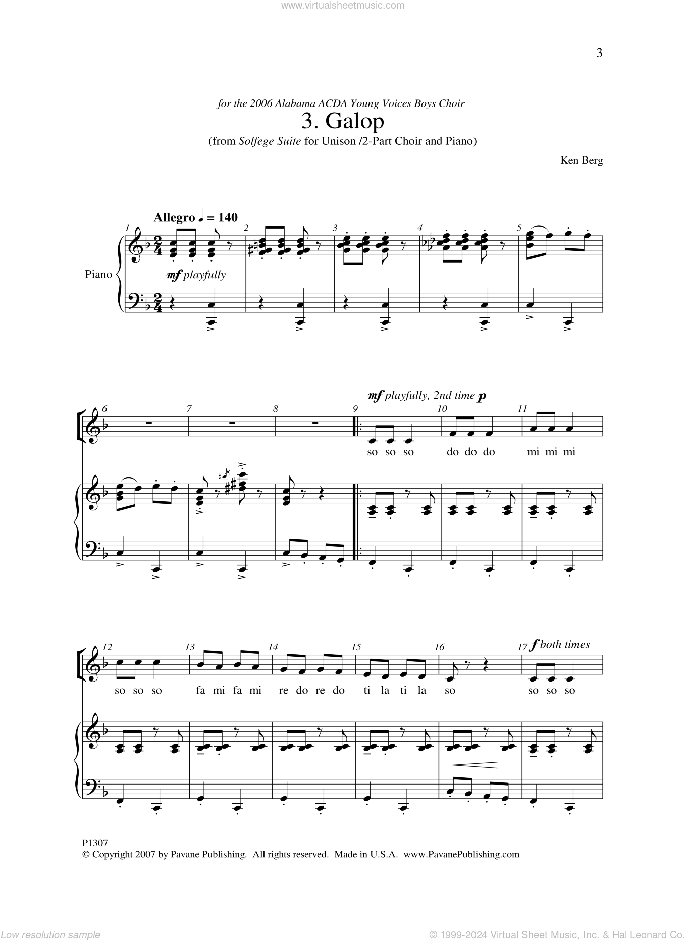 Berg - Galop sheet music for choir (Unison) (PDF)
