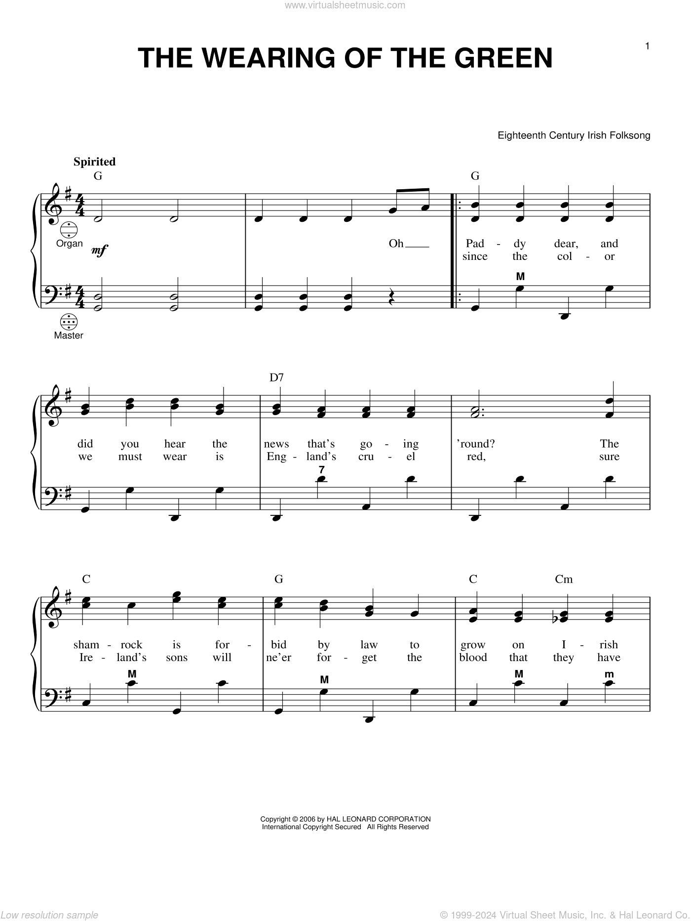 The Wearing Of The Green sheet music for accordion (PDF)