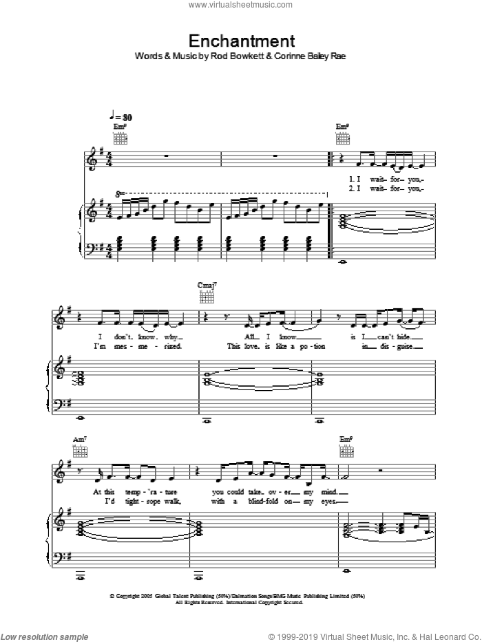 Enchantment sheet music for voice, piano or guitar (PDF)