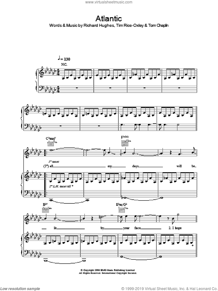 Atlantic sheet music for voice, piano or guitar (PDF-interactive)
