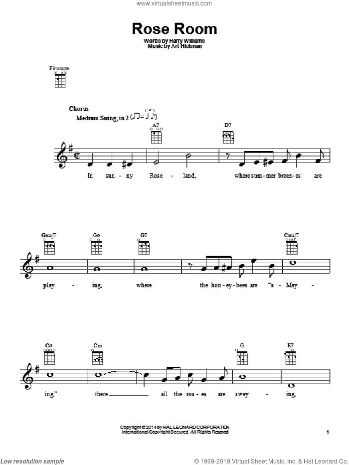 Rose Room sheet music for ukulele (PDF)