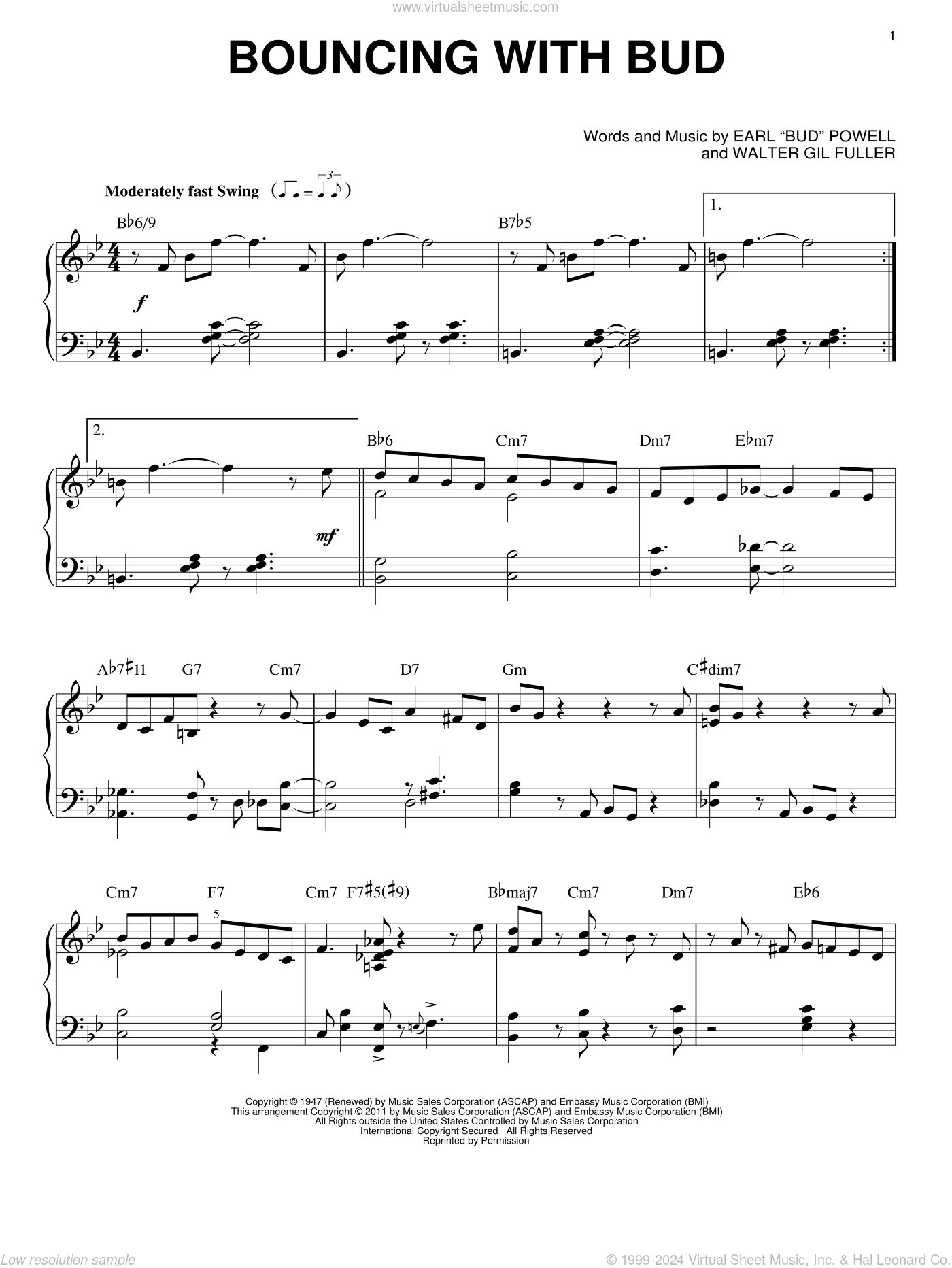 Bouncing With Bud sheet music for piano solo (PDF) v3