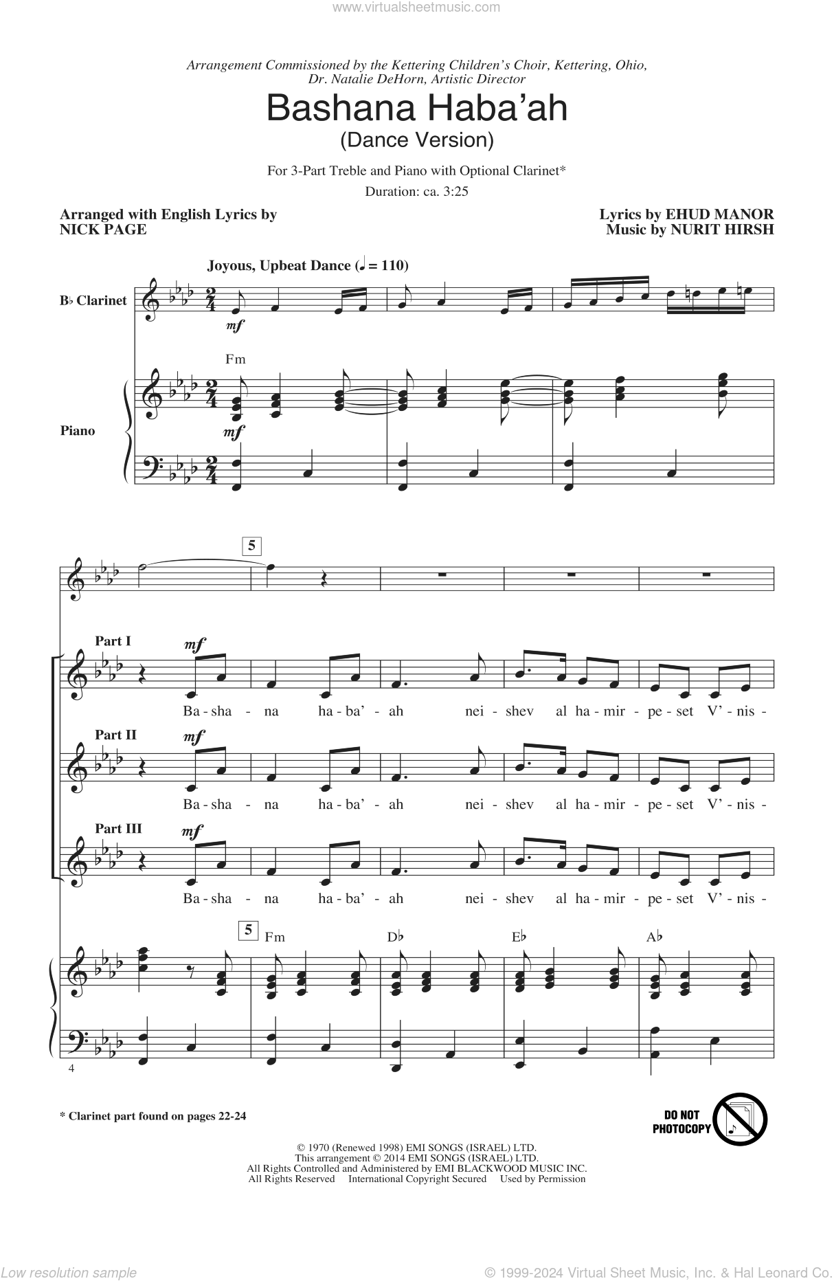 Bashana Haba 'Ah sheet music for choir (3-Part Treble) (PDF)