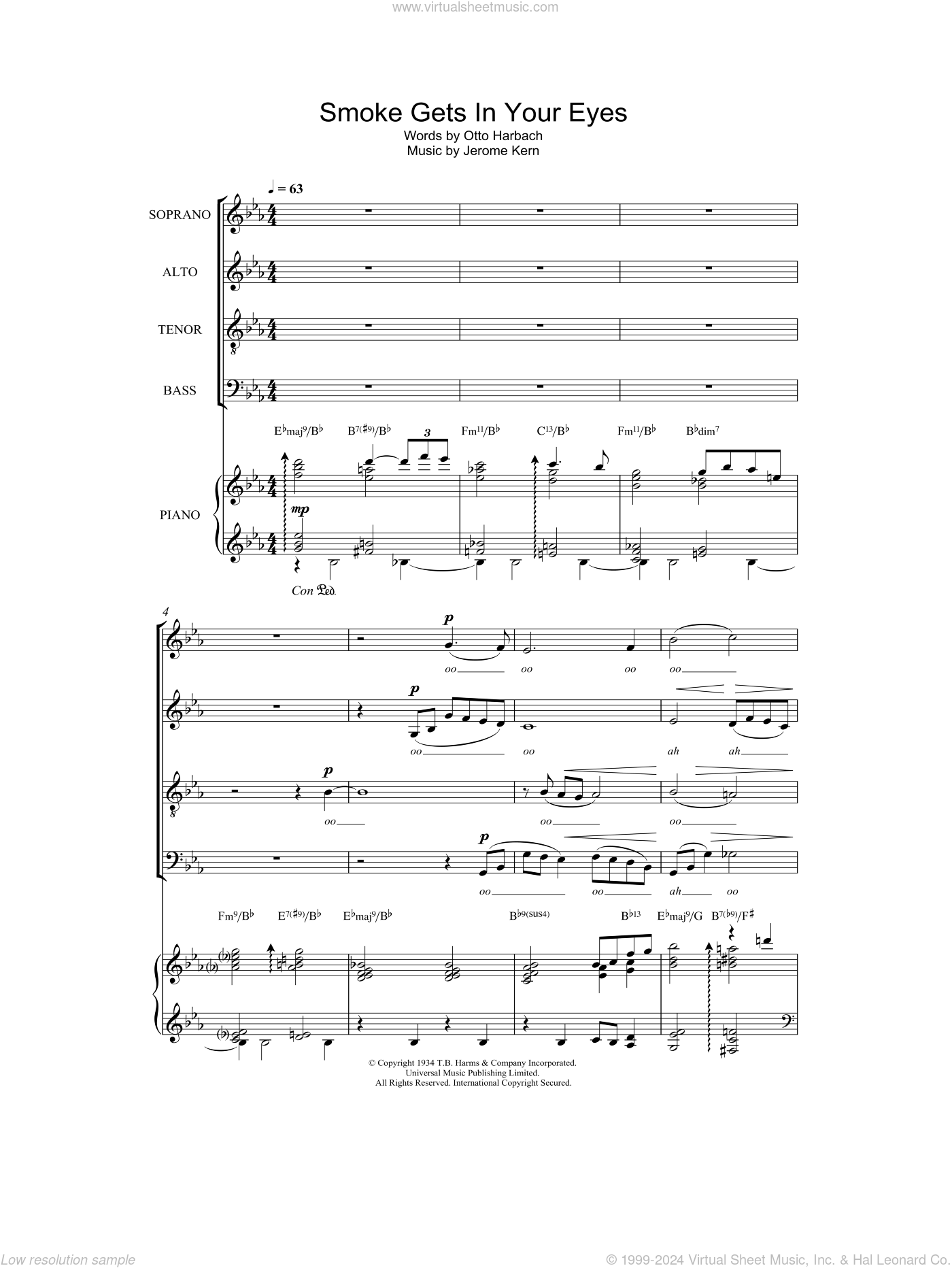 Smoke Gets In Your Eyes (from Roberta) sheet music for choir (SATB ...