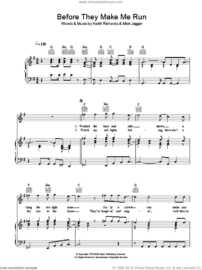 Before They Make Me Run sheet music for voice, piano or guitar