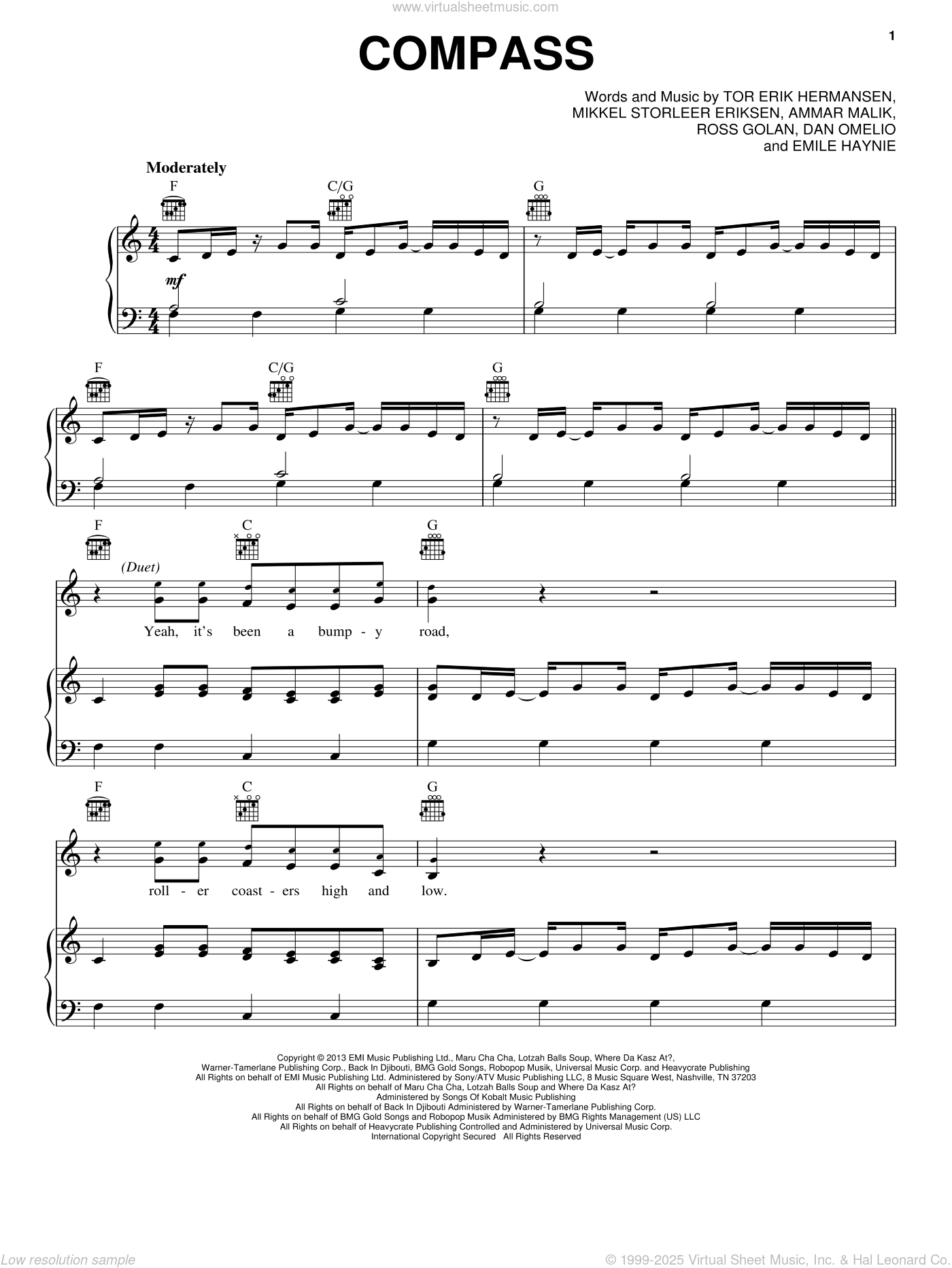 Compass sheet music for voice, piano or guitar (PDF-interactive)
