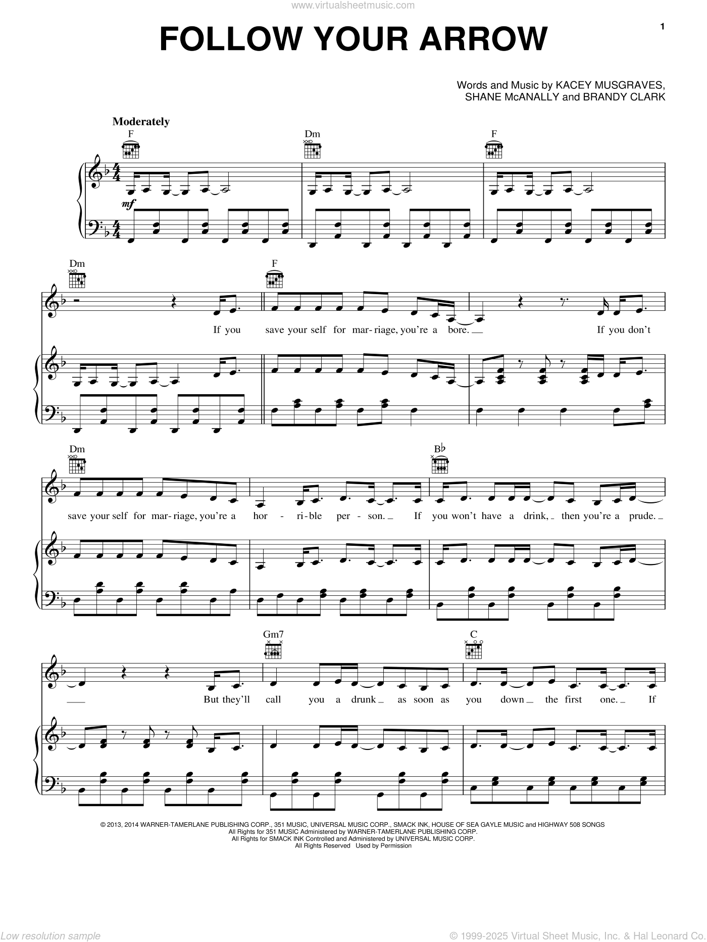 Follow Your Arrow sheet music for voice, piano or guitar (PDF)