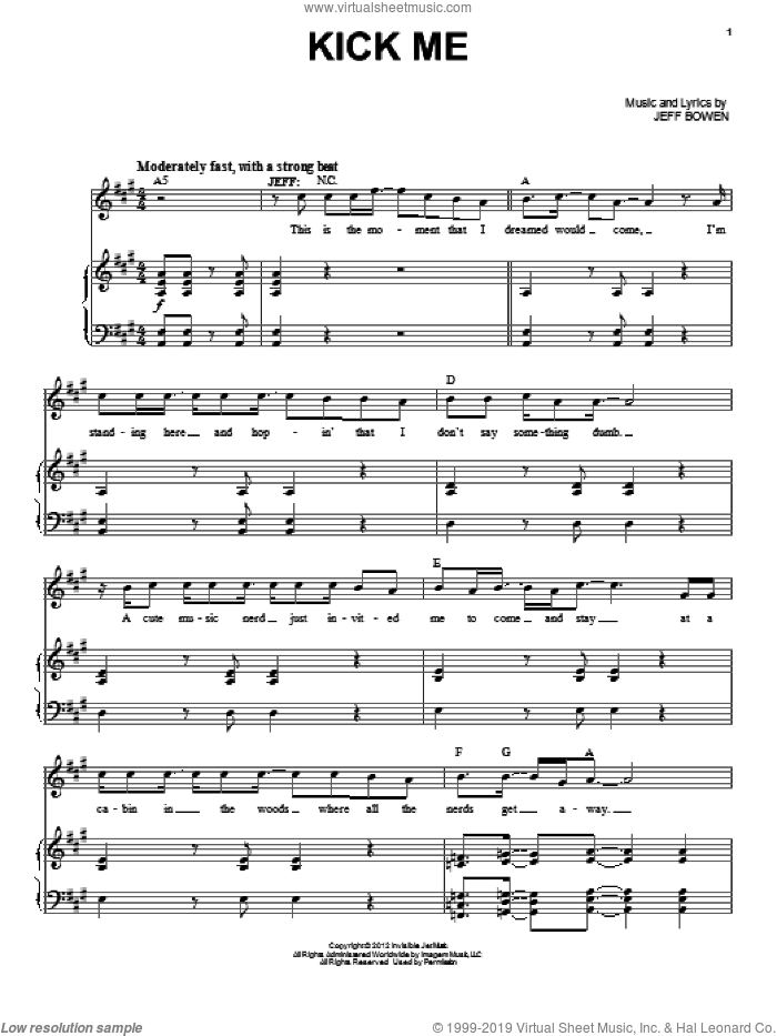 Kick Me sheet music for voice and piano (PDF)