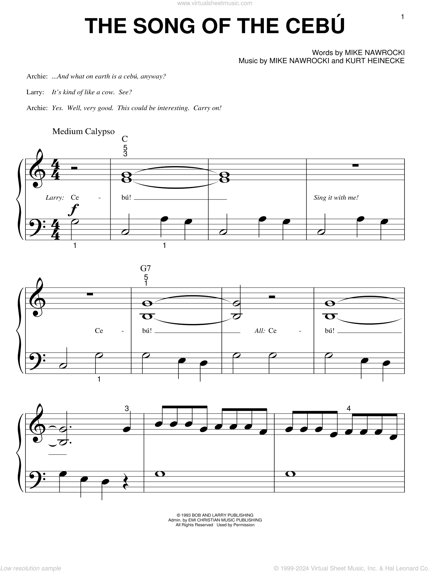 The Song Of The Cebu sheet music for piano solo (big note book)