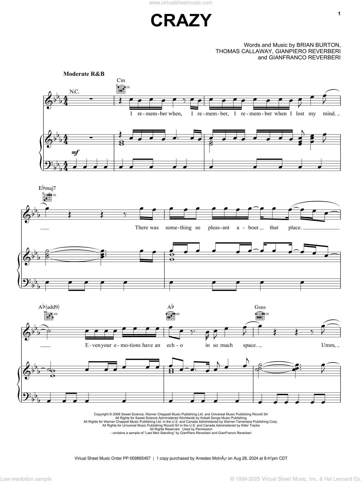 Gnarls Barkley: Crazy sheet music for voice, piano or guitar
