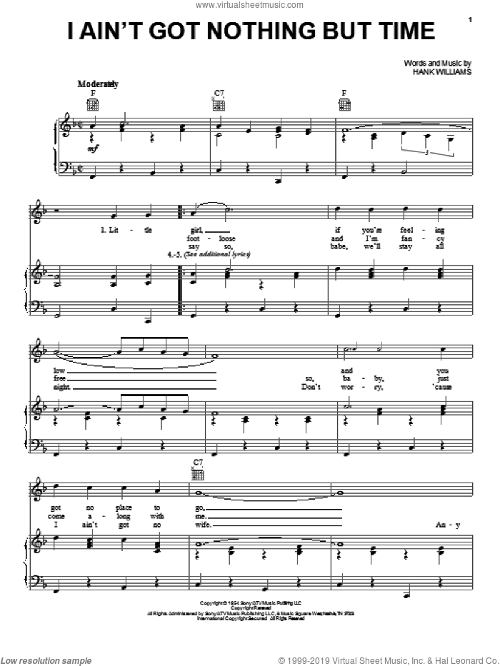 I Ain't Got Nothing But Time sheet music for voice, piano or guitar