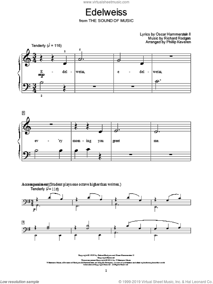 Edelweiss (from The Sound Of Music) (arr. Phillip Keveren) sheet music ...