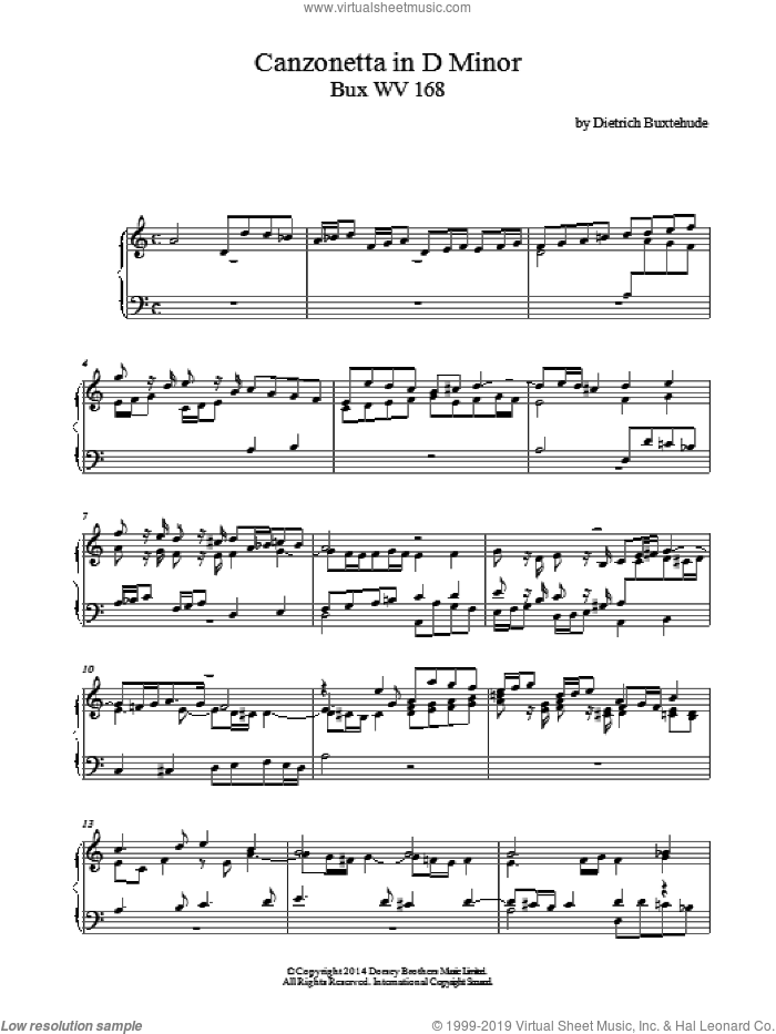 Canzonetta In D Minor Buxwv168 sheet music for piano solo (PDF)