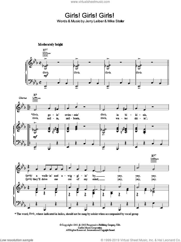 Girls! Girls! Girls! sheet music for voice, piano or guitar (PDF)
