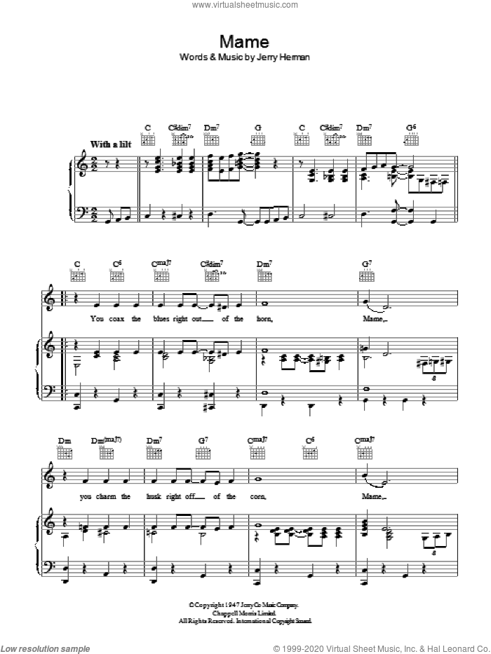 Bobby Darin: Mame sheet music for voice, piano or guitar (PDF)