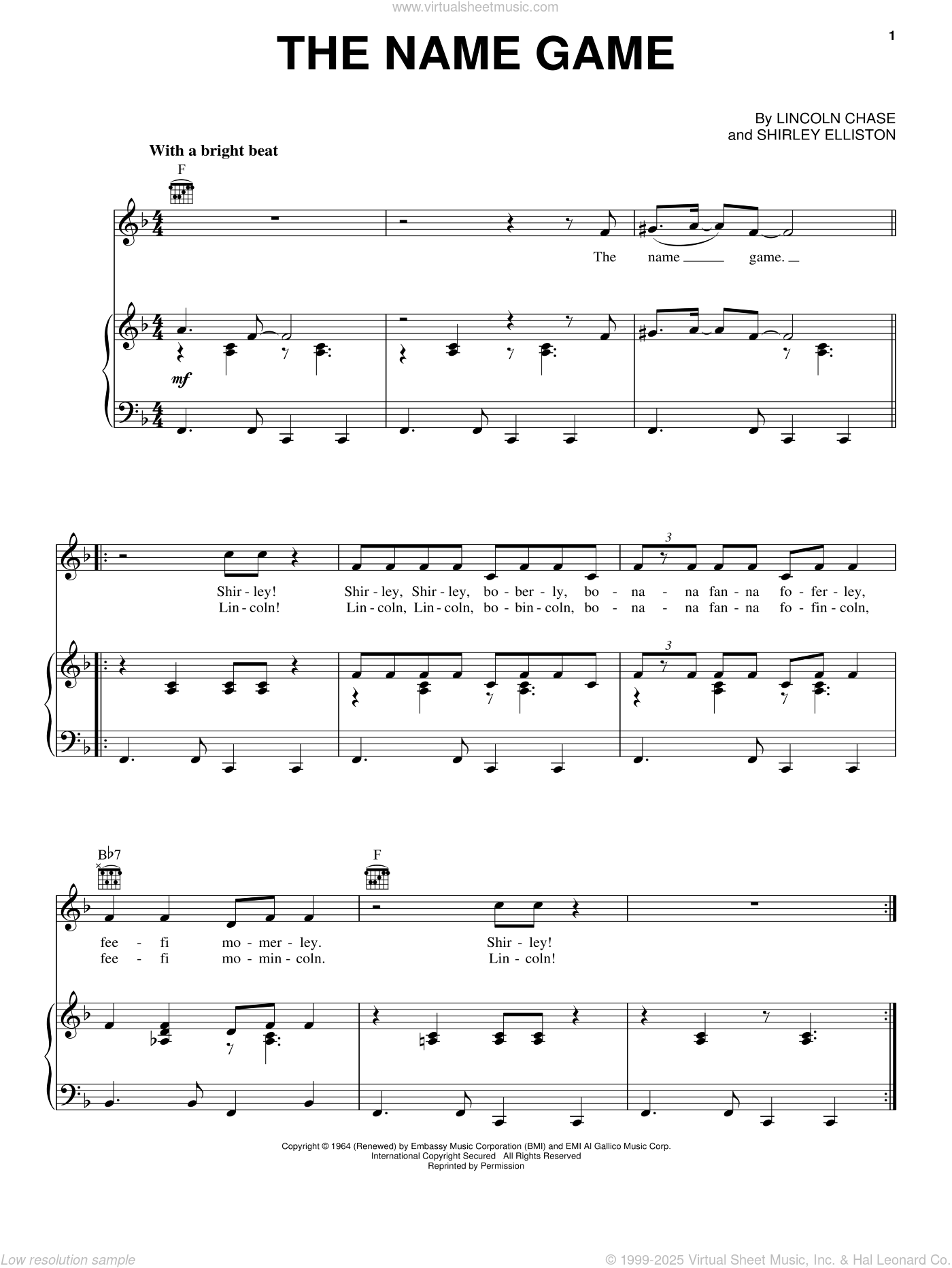 Shirley Ellis: The Name Game sheet music for voice, piano or guitar