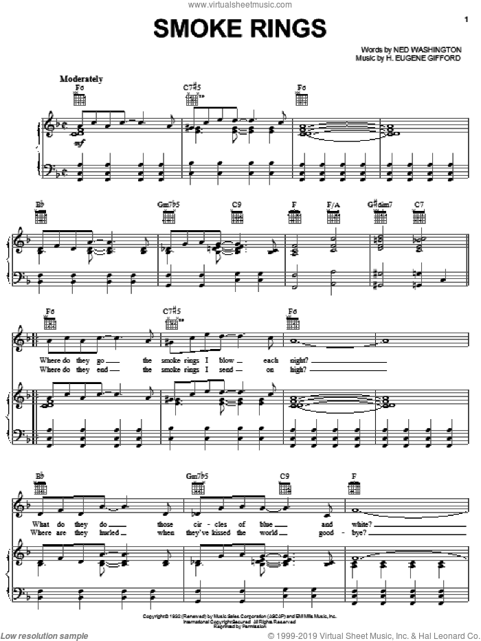 Smoke Rings sheet music for voice, piano or guitar (PDF)