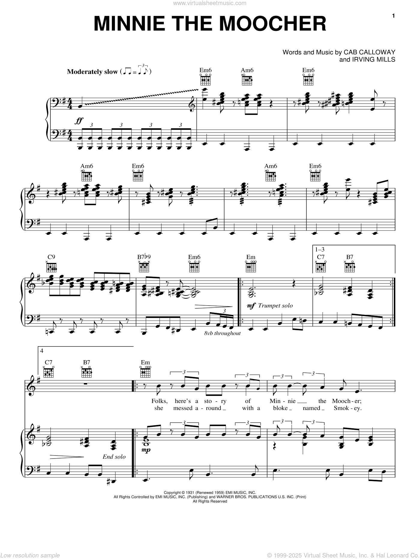 Minnie The Moocher sheet music for voice, piano or guitar (PDF)