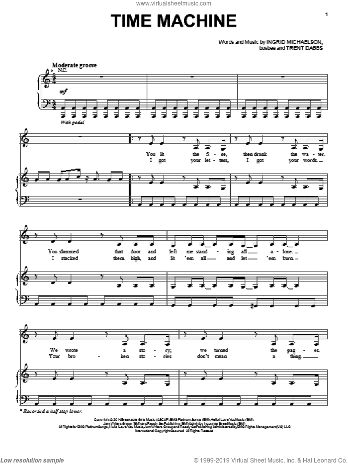 Time Machine sheet music for voice, piano or guitar (PDF)