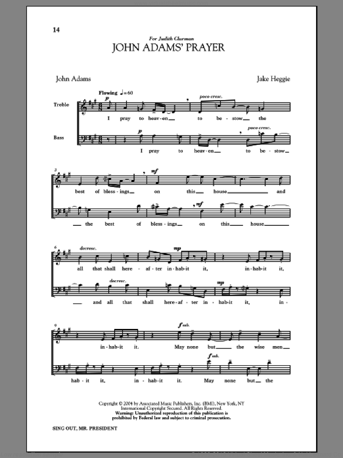 John Adams' Prayer sheet music for choir (PDF)